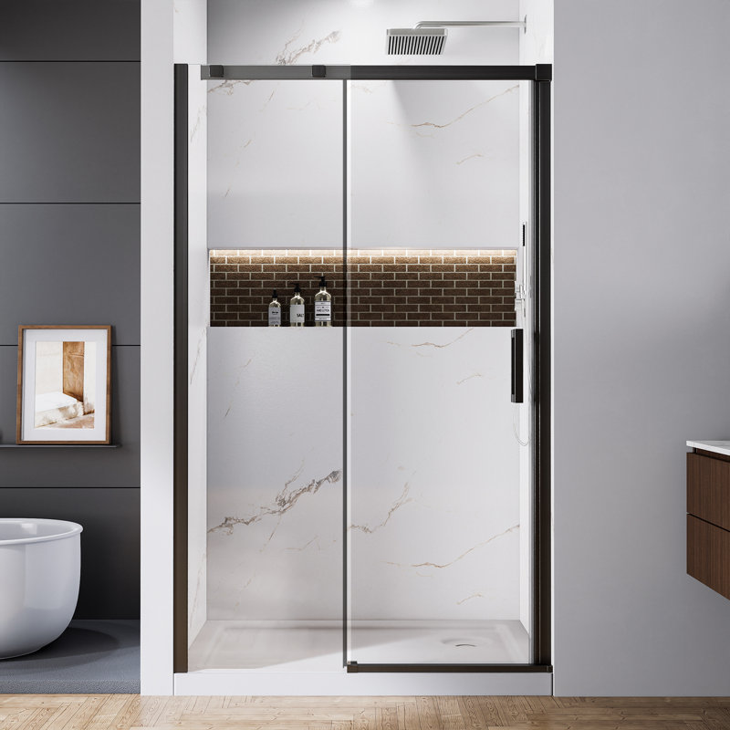 Sarlai 44" - 48" W x74" H Single Sliding Frameless Shower Door with Clear Tempered Glass | Wayfair